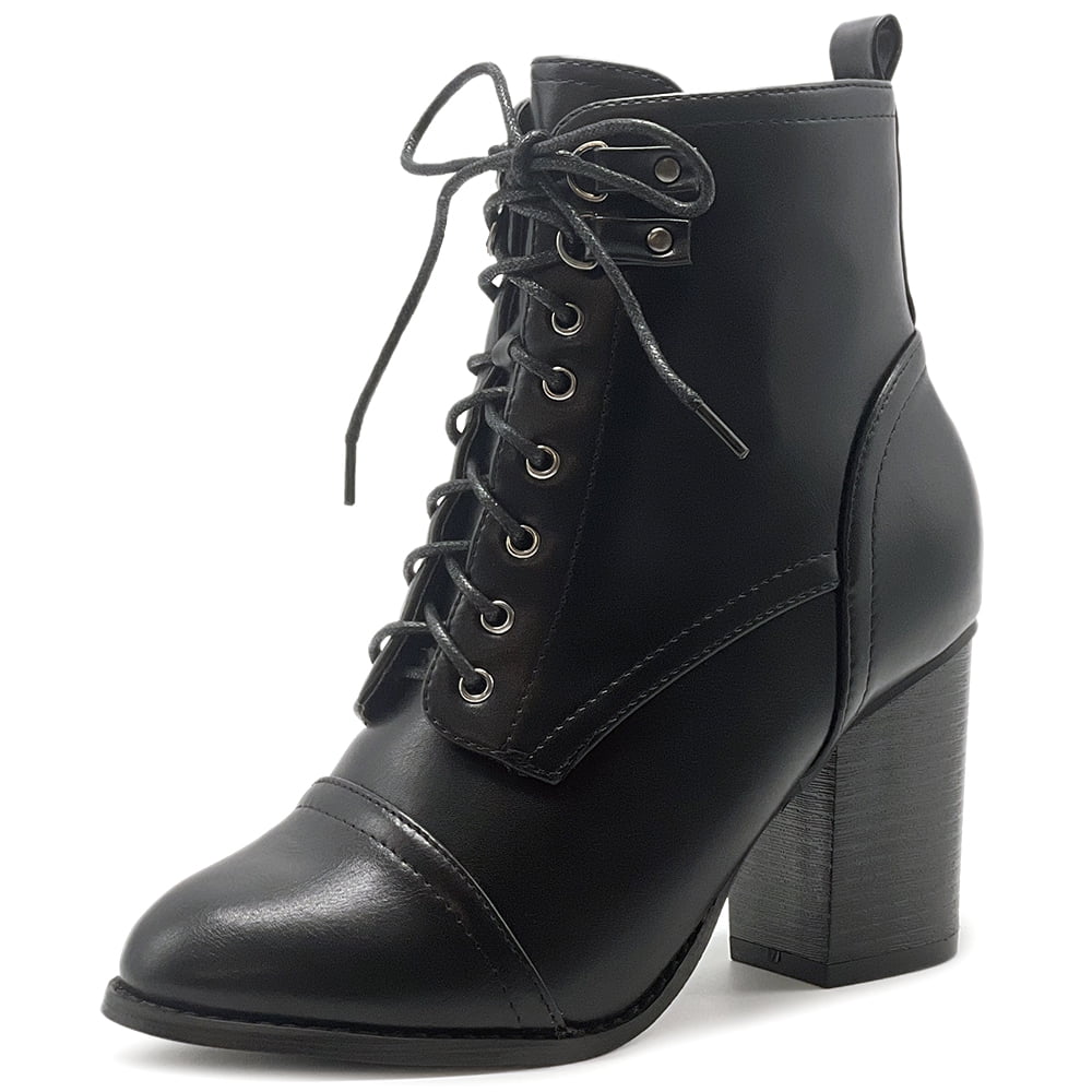 Ollio Women's Shoes Faux Suede or Faux Leather Lace Up Stacked High ...