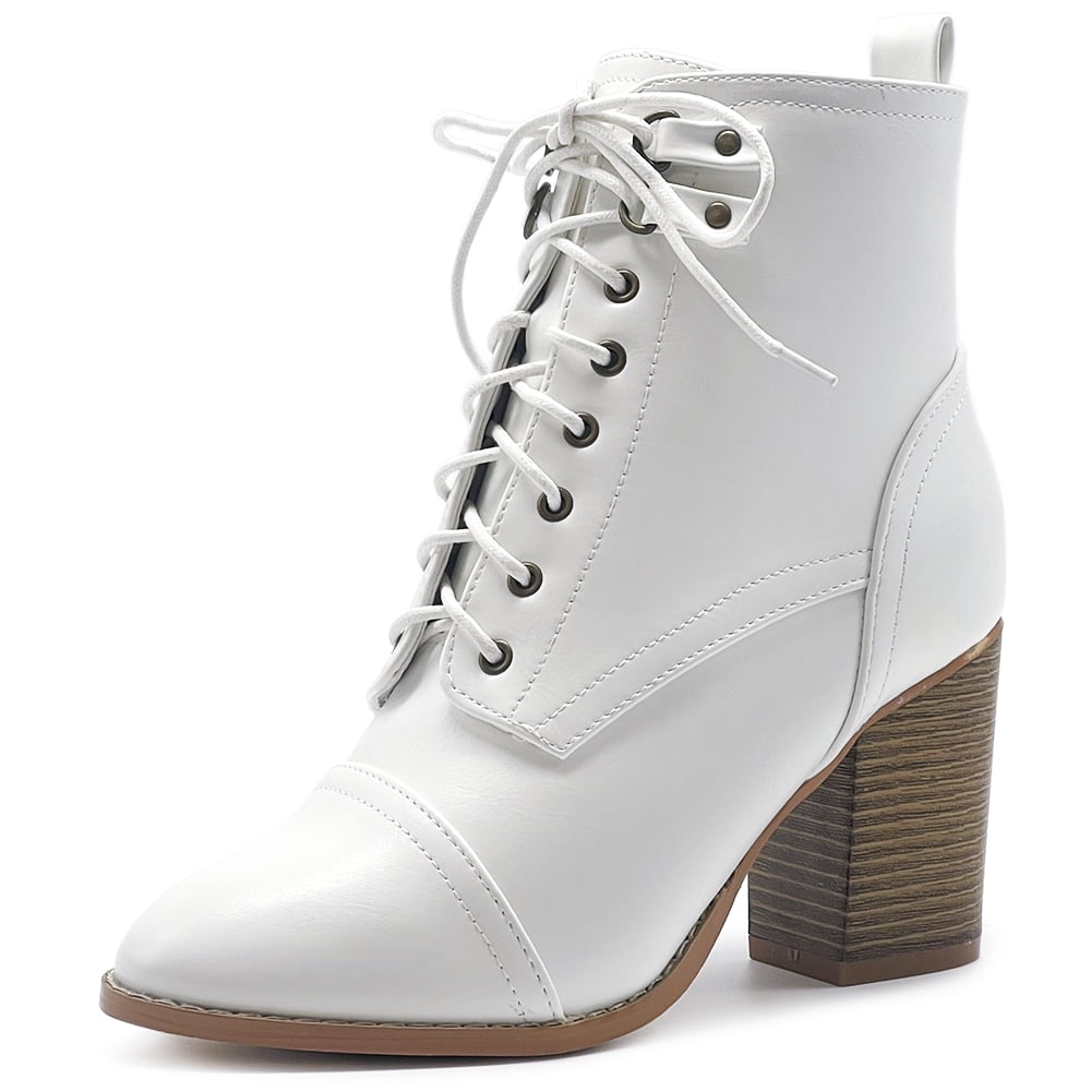 Ollio Women's Shoes Faux Suede or Faux Leather Lace Up Stacked High ...