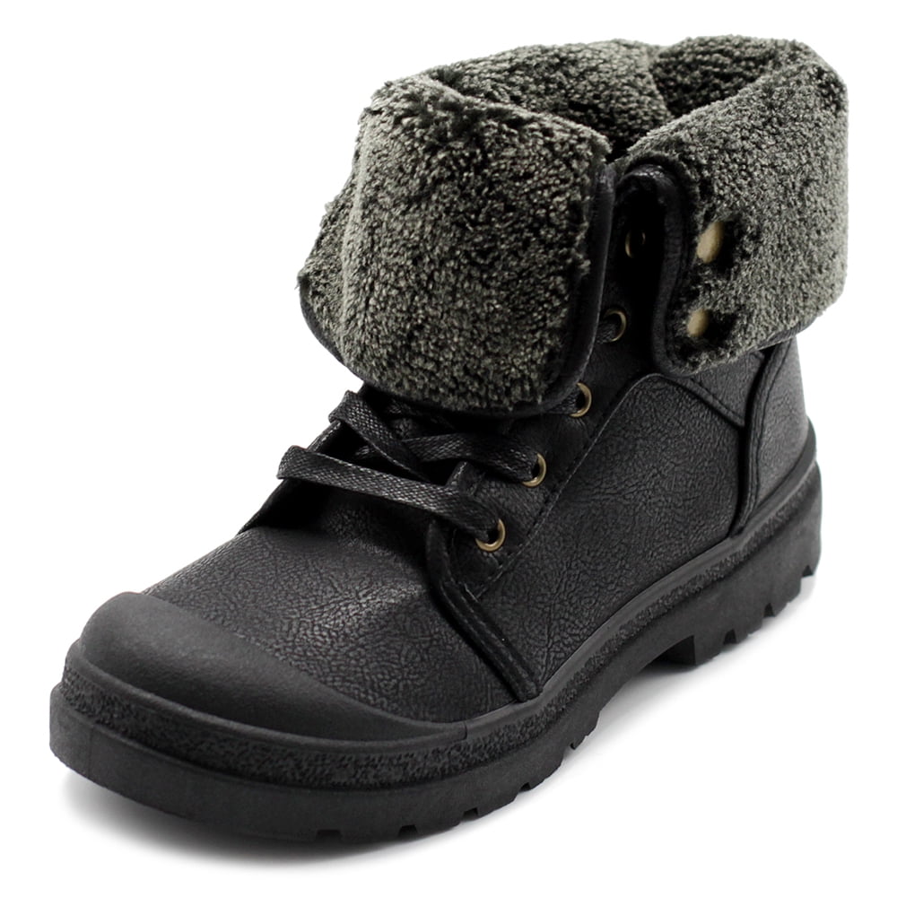 Ollio Women's Shoes Faux Wool Collar Lace Up Boots SSB15 - Walmart.com