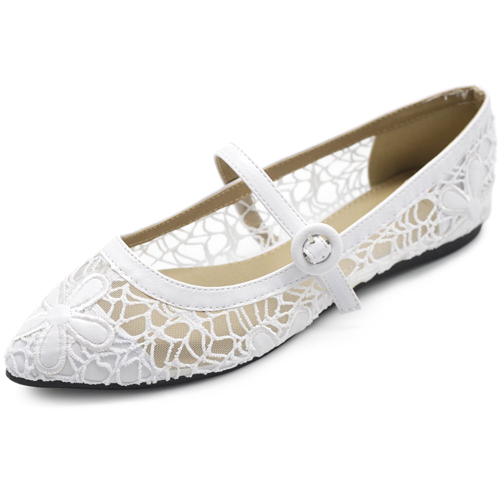 Ollio Women's Shoes Mary Jane Lace Breathable Comfort Ballet Flats ...