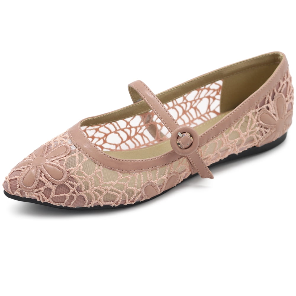 Ollio Women's Shoes Mary Jane Lace Breathable Comfort Ballet Flats ...