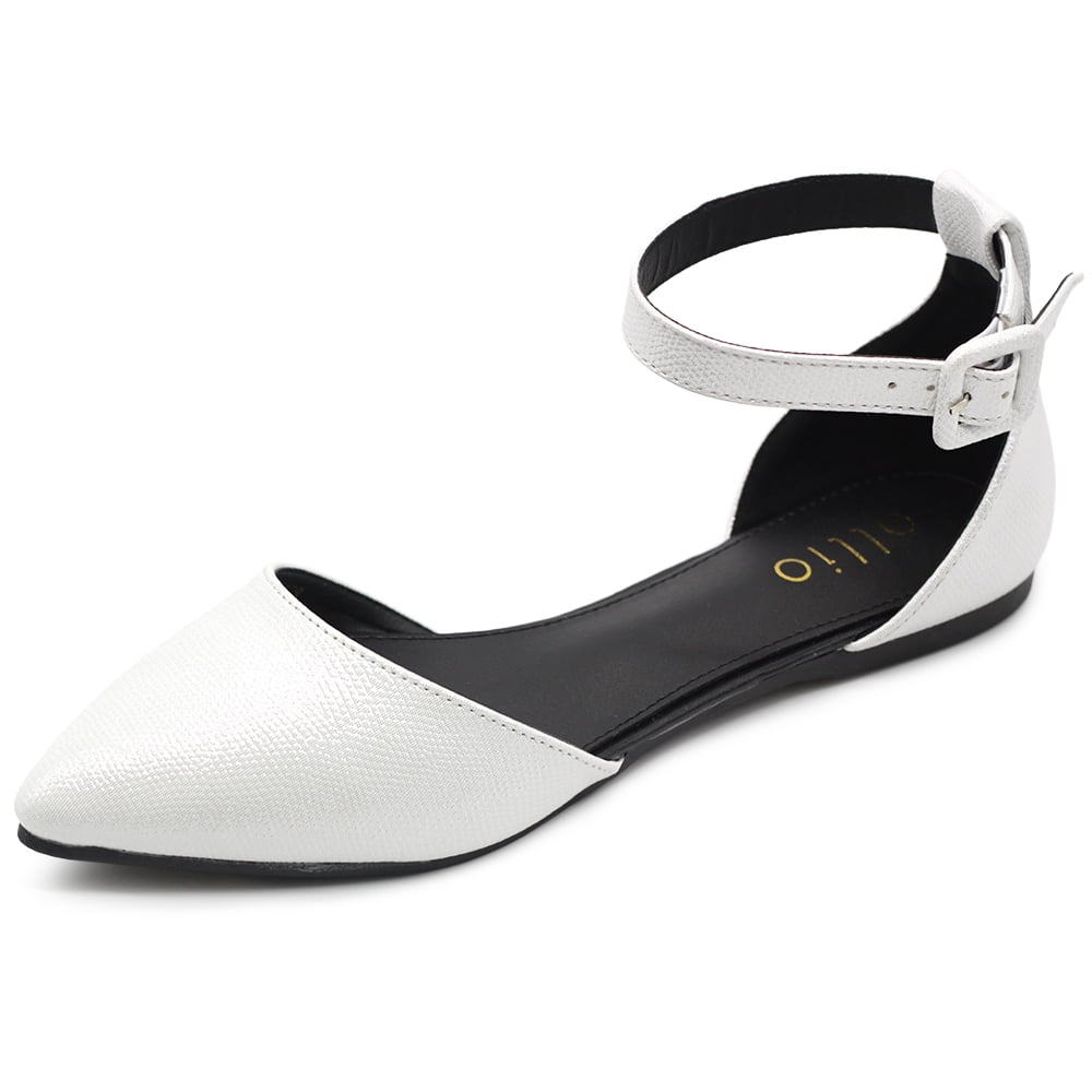 Ollio Women's Shoes Metallic Ankle Strap D'Orsay Pointed Toe Ballet ...