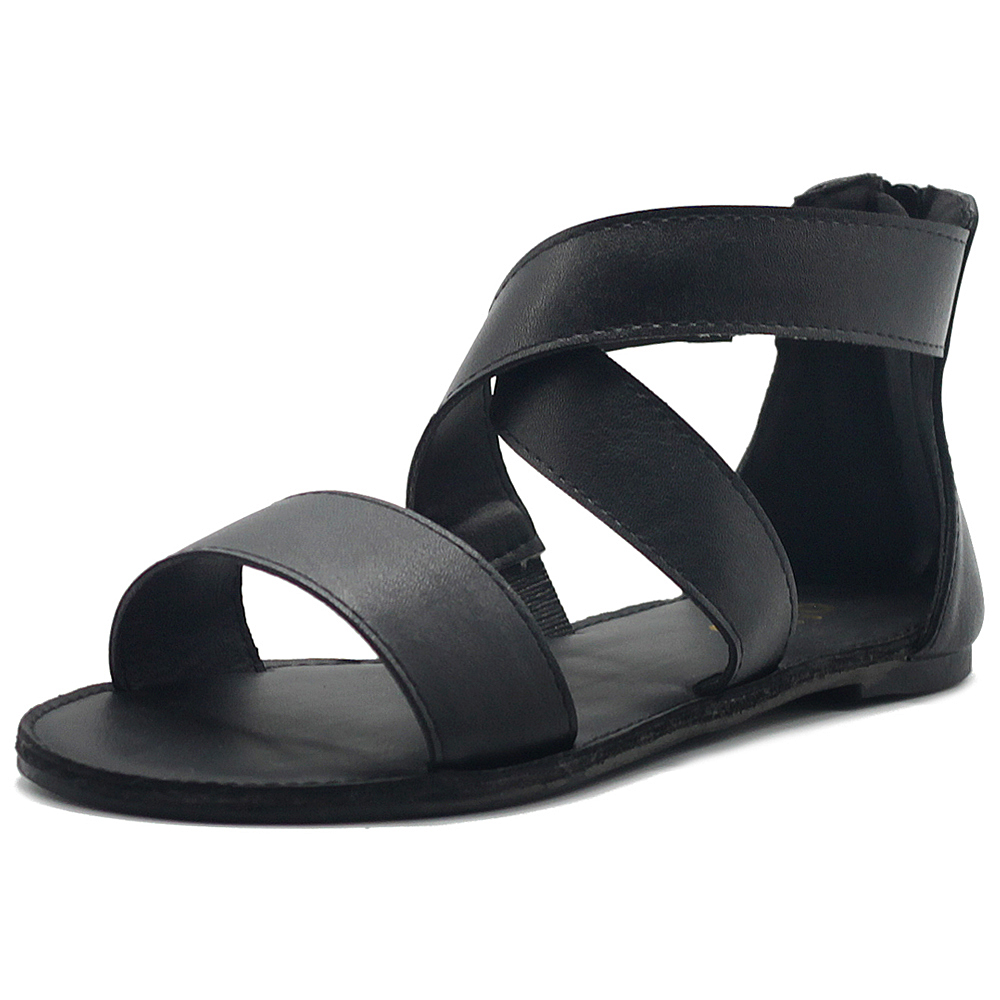 Ollio Women's Shoes Zip Up Gladiator Criss Cross Strap Flat Sandals ...