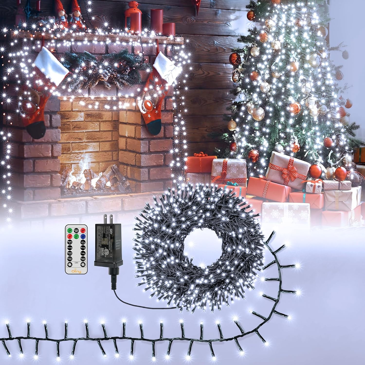 Cluster Lights Christmas 1000LED 49FT, Warm White Christmas Tree Lights ...
