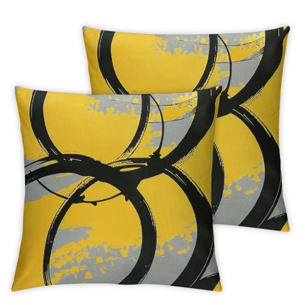 Ollo0ord Black Yellow Circle Lines Pillow Cover,Modern Geometric Dark ...