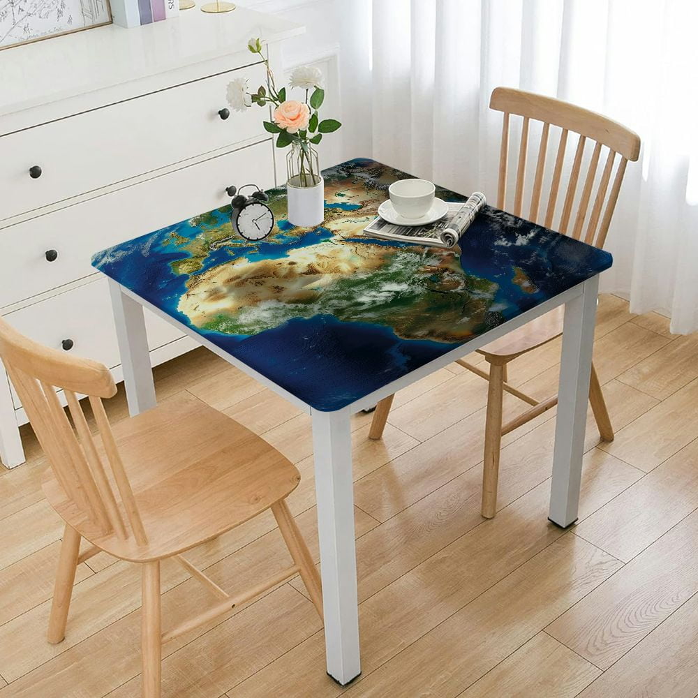 Ollo0ord Earth Tablecloth, Vivid Earth Globe with Blue Seas Greenery ...