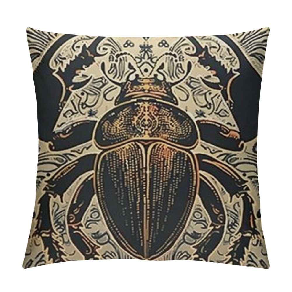 Ollo0ord Golden Holy Beetle Leather Pillow Cover, Modern Leather Throw ...