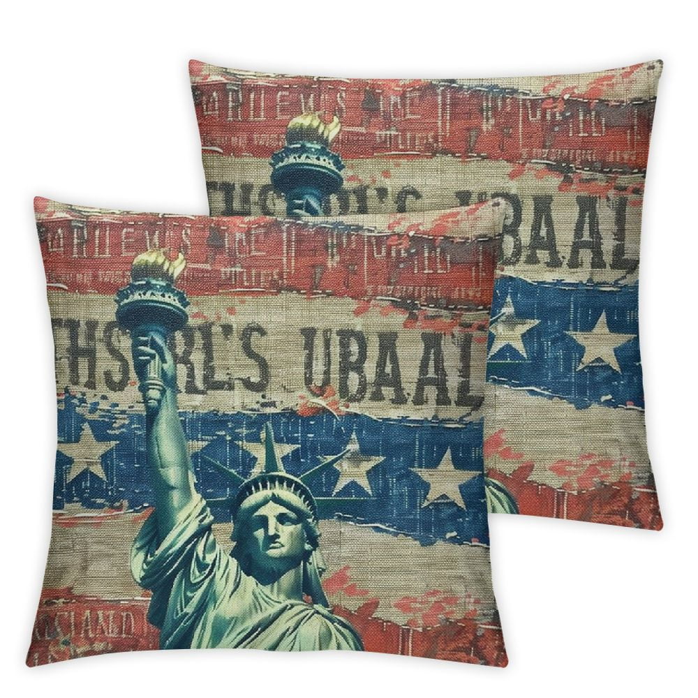 Ollo0ord Happy Throw Pillow Cover Sketch of American Patriotic Flags ...