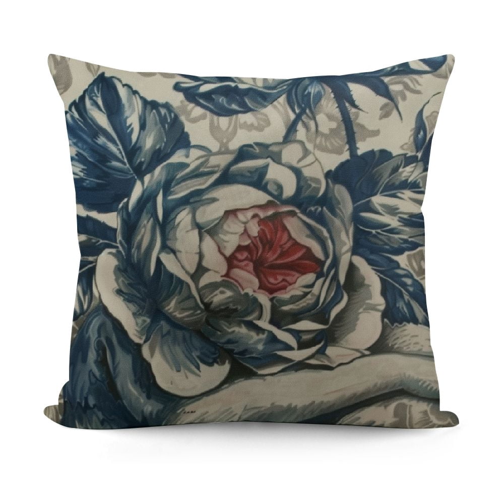 Ollo0ord Indigo Blue Floral Rose Flower Throw Pillow Covers Chinoiserie ...