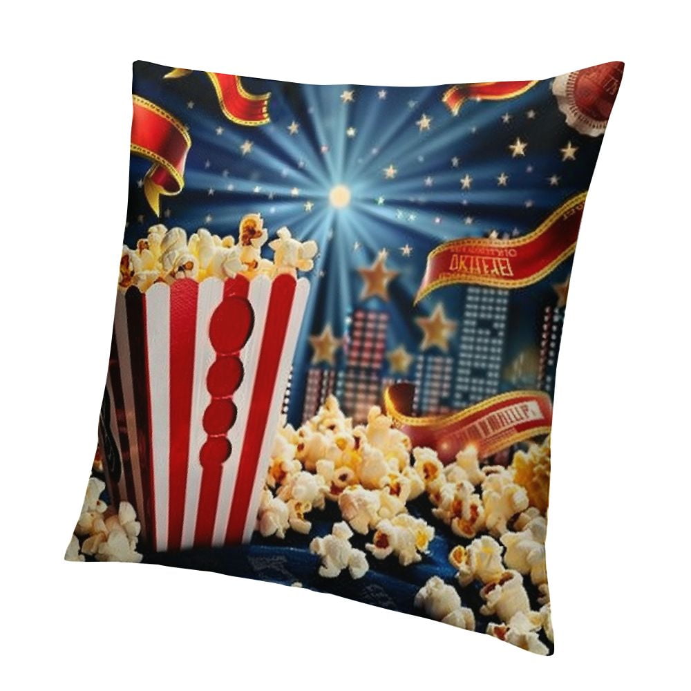Ollo0ord Movie Theater Decor Reversible Throw Pillow Covers Kids Cinema ...