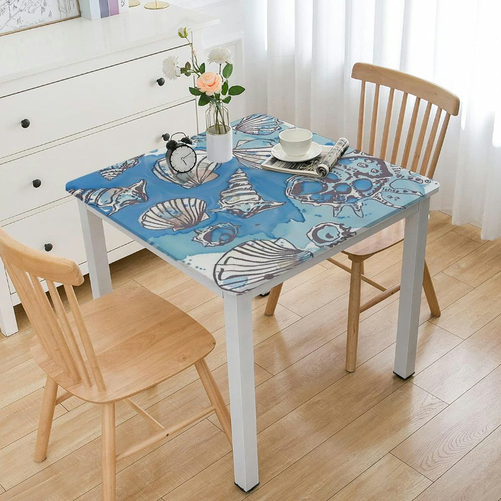 Ollo0ord Nautical Square Table Cove, Hand Drawn Seashells Whelk Ocean ...