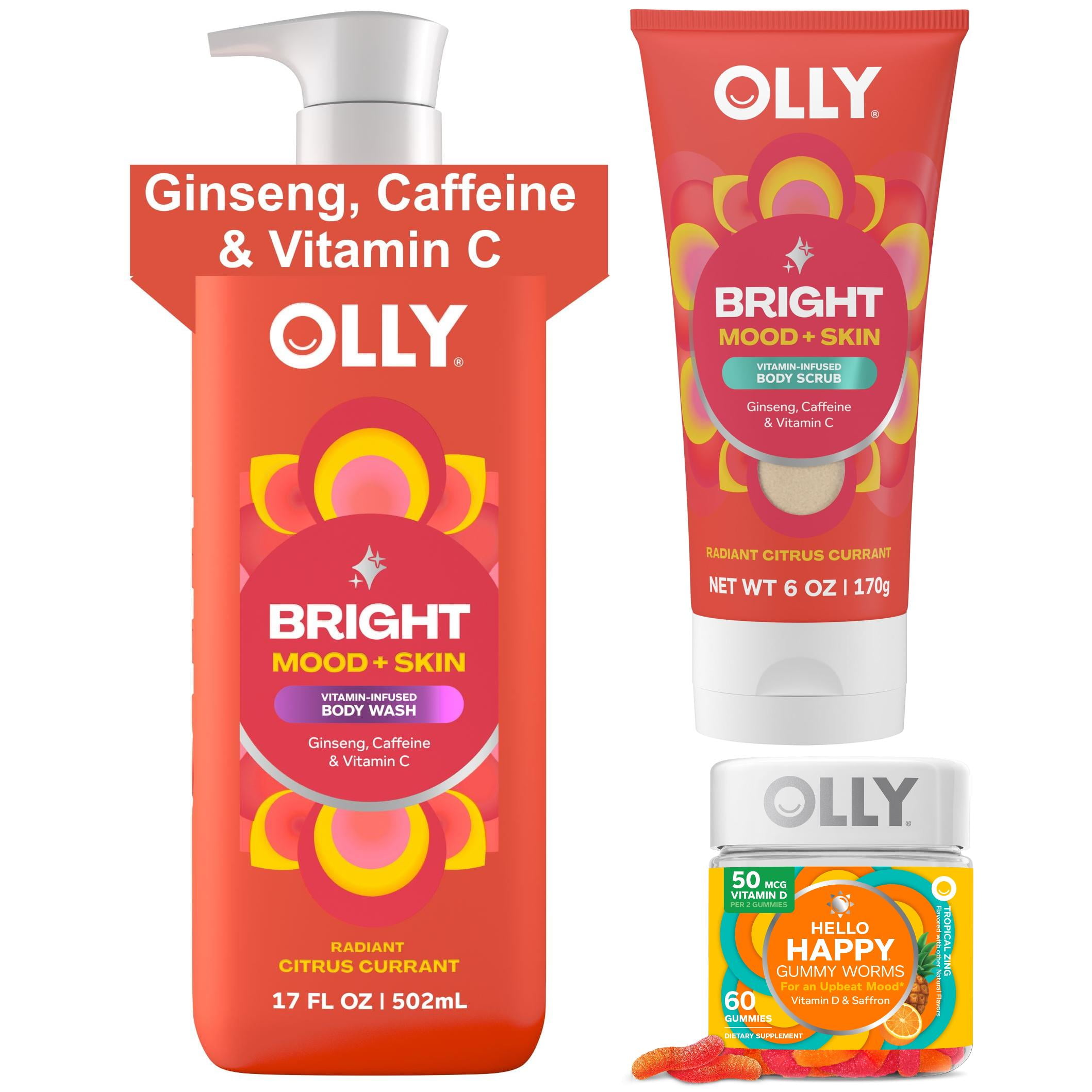 Olly Bright Collection Body Wash & Scrub + Hello Happy Gummy Worms 60 ...