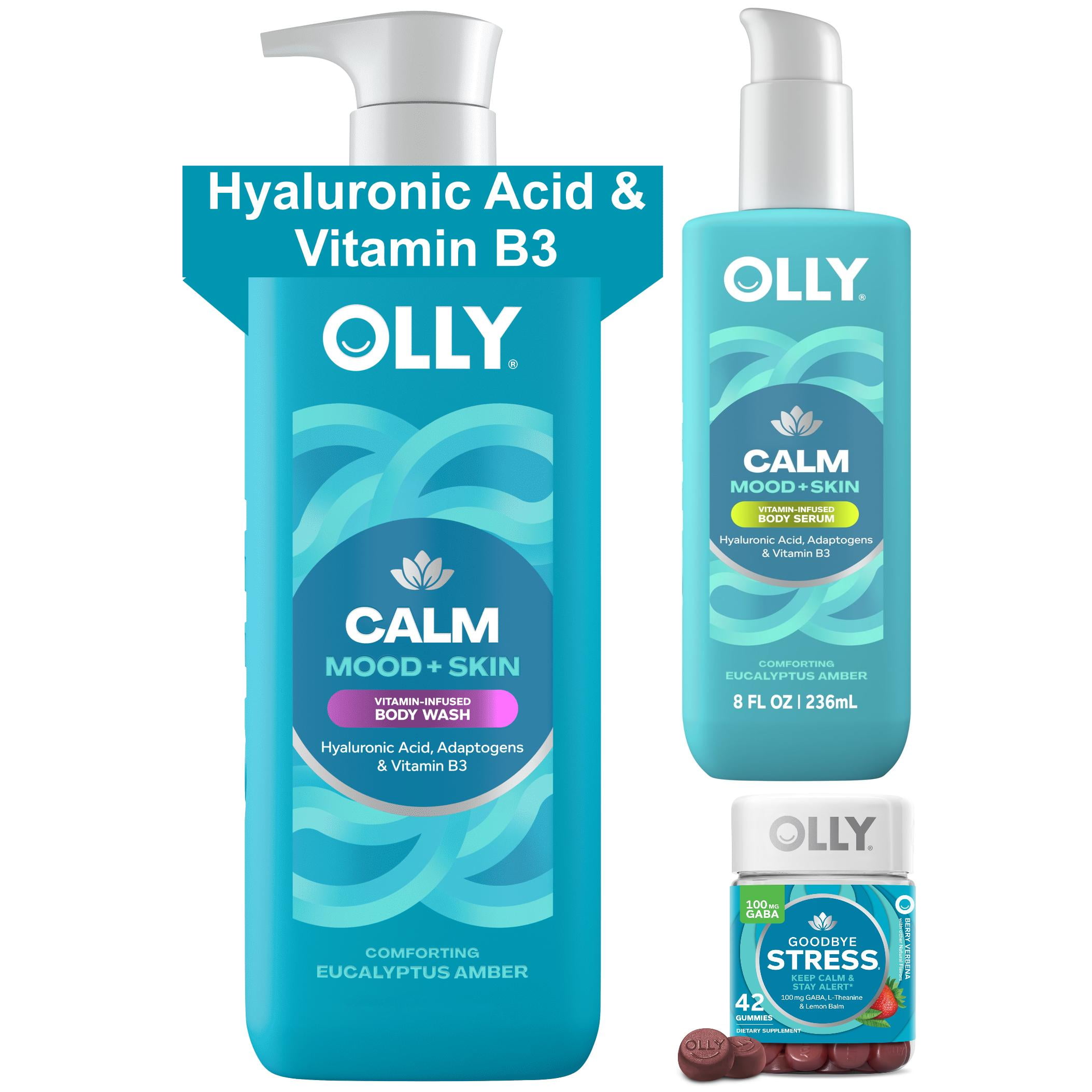 Olly Calm Collection Body Wash & Serum + Goodbye Stress Gummies 42 ...