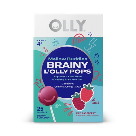 OLLY Mellow Buddies, Kids Brain Lollipops, L-theanine, Choline, Omega-3 ...
