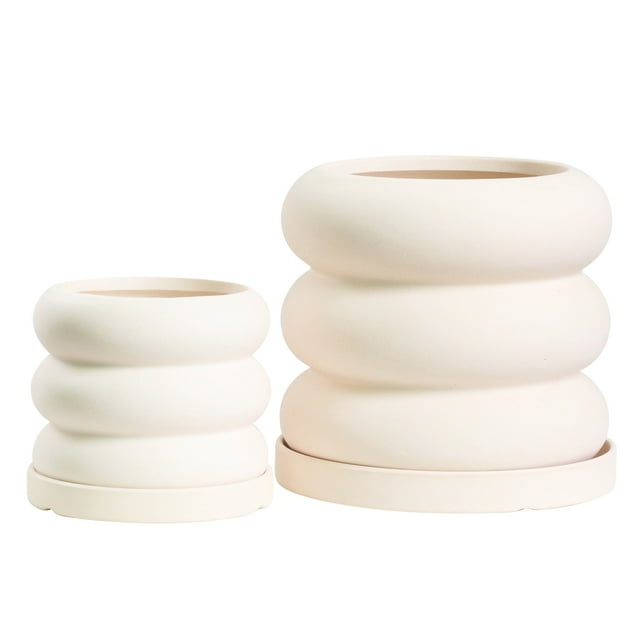 Lagos by Olly & Rose Cream Ceramic Bubble Ring Plant Pot Set with ...