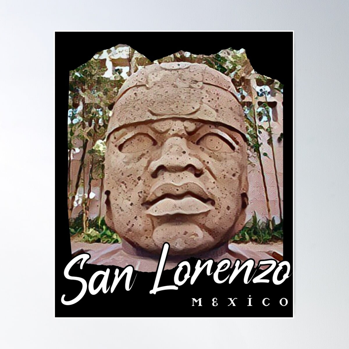 Olmec Colossal Head Painting Giant Statues Mexico Olmec Head Poster ...