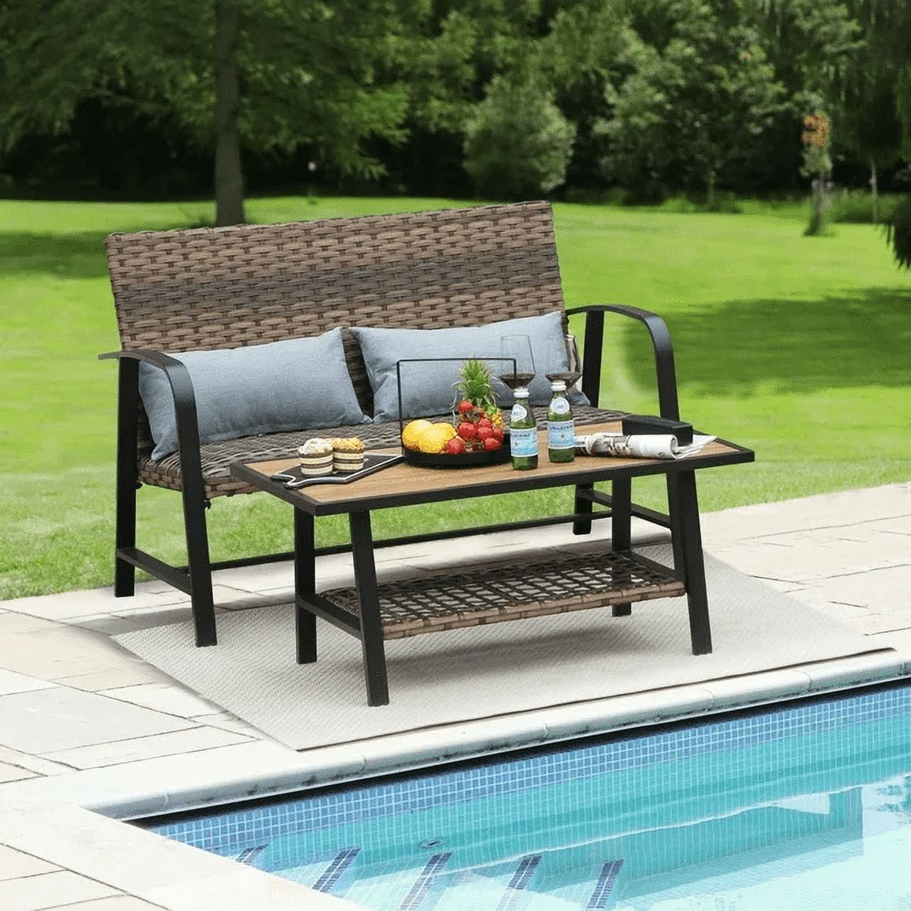 Olmia 2PC Patio Rattan Furniture Bistro Set C-Spring Chair,All-Weather ...