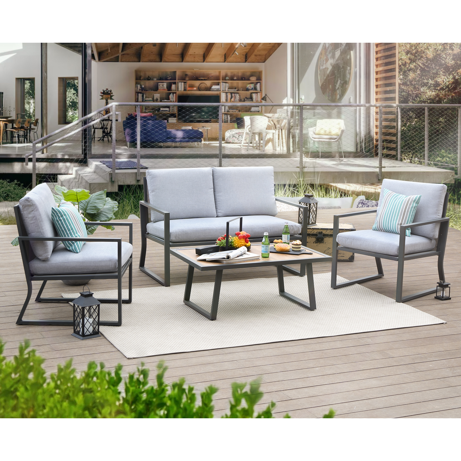 Hanover Cortino 4-Piece Commercial-Grade Patio Seating Set with 2 ...