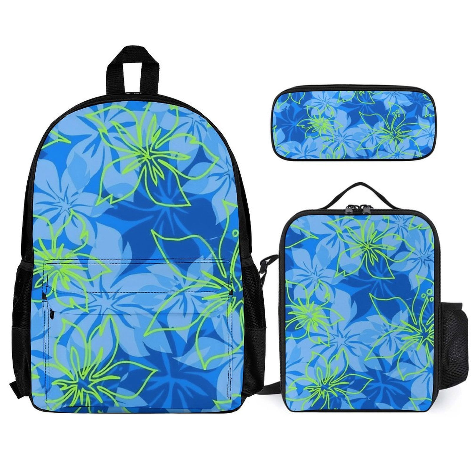 Olowalu Hibiscus Hawaiian Aloha- Blue And Lime Backpack Set Lightweight ...