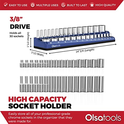 Olsa Tools Metric Socket Set (31pc) & Black Magnetic Socket Organizer ...