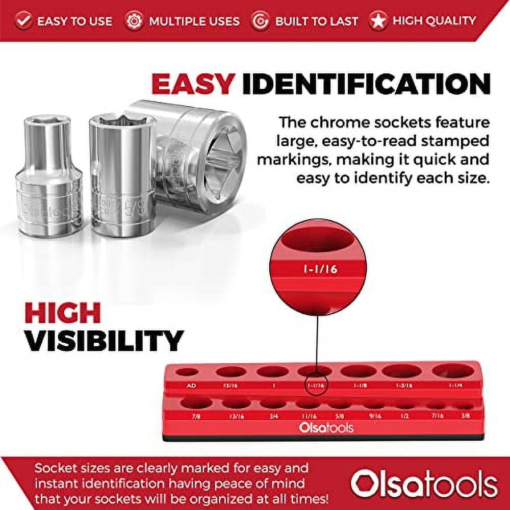 Olsa Tools SAE Socket (27pc Set) & Red Magnetic Socket Organizer | 6 ...