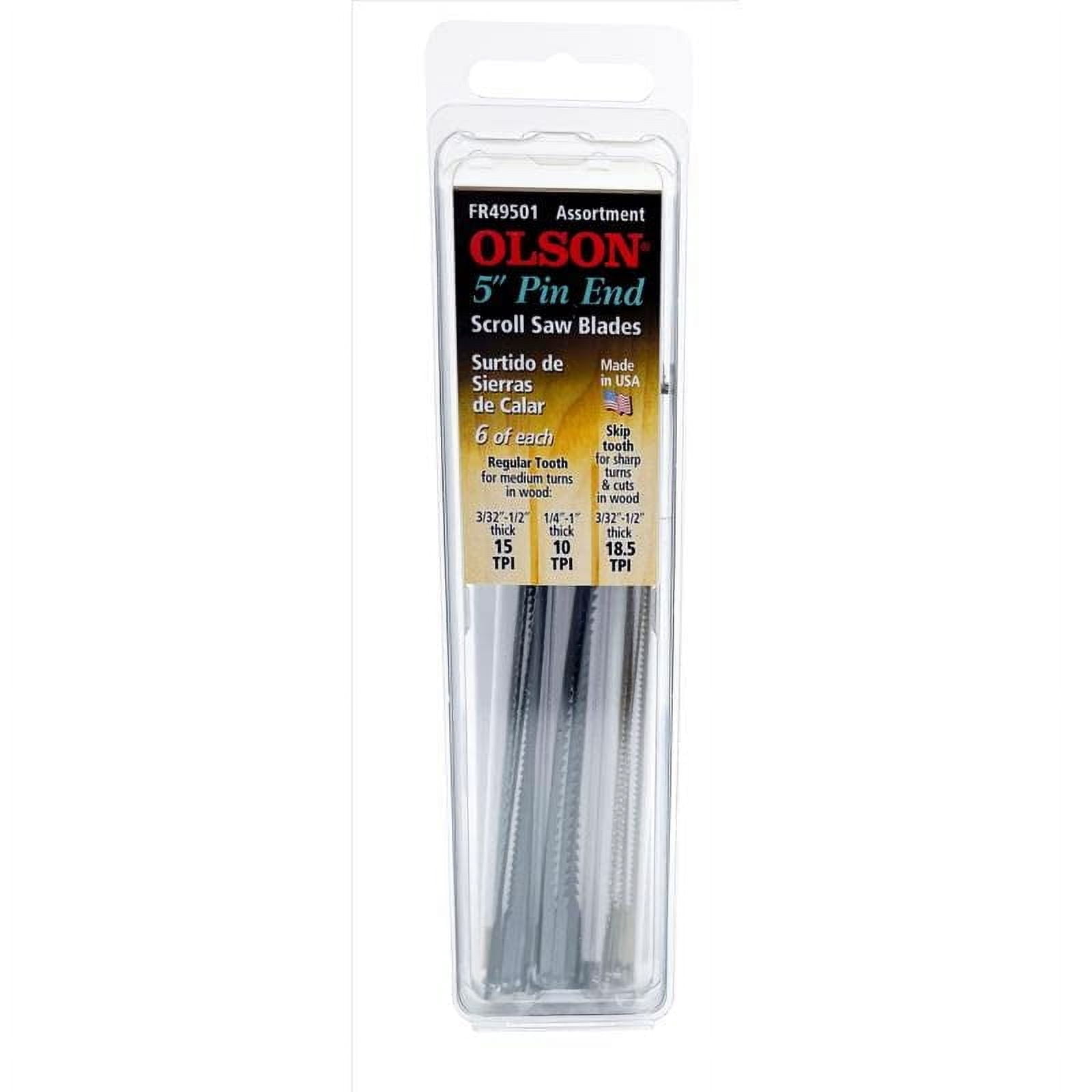 Olson Scroll Saw Assortment Pin End, Skip Tooth 5" 10 Tpi, 15 Tpi, 18.5 ...
