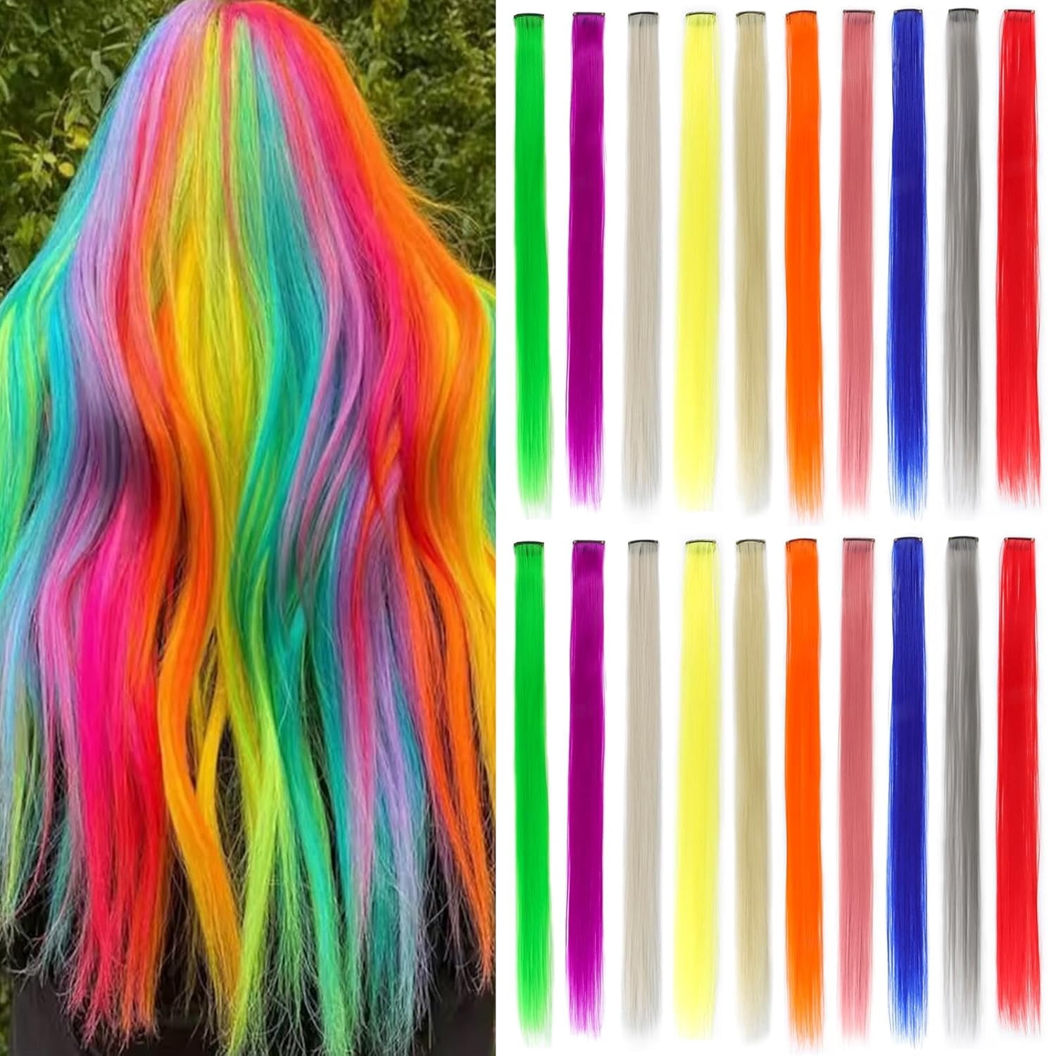 Olurrisa 20 PCS Clip in Colored Hair Extensions: 22 Inch Long Party ...