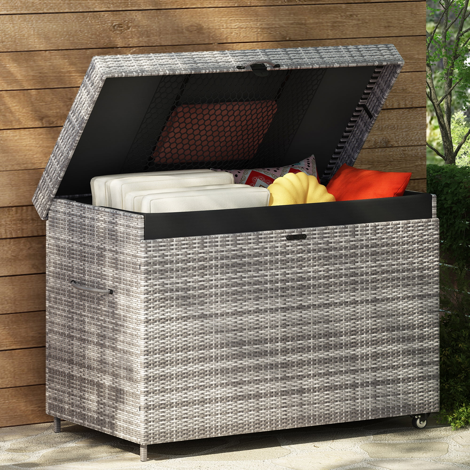 Olurrisa 230 Gallon Outdoor Storage Box, Patio Rattan Deck Box, Wicker ...