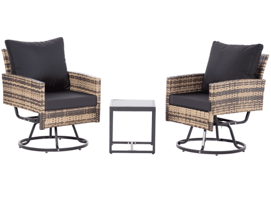 Olurrisa 3-Piece Outdoor Swivel Chair Set – Wicker & Iron Patio ...