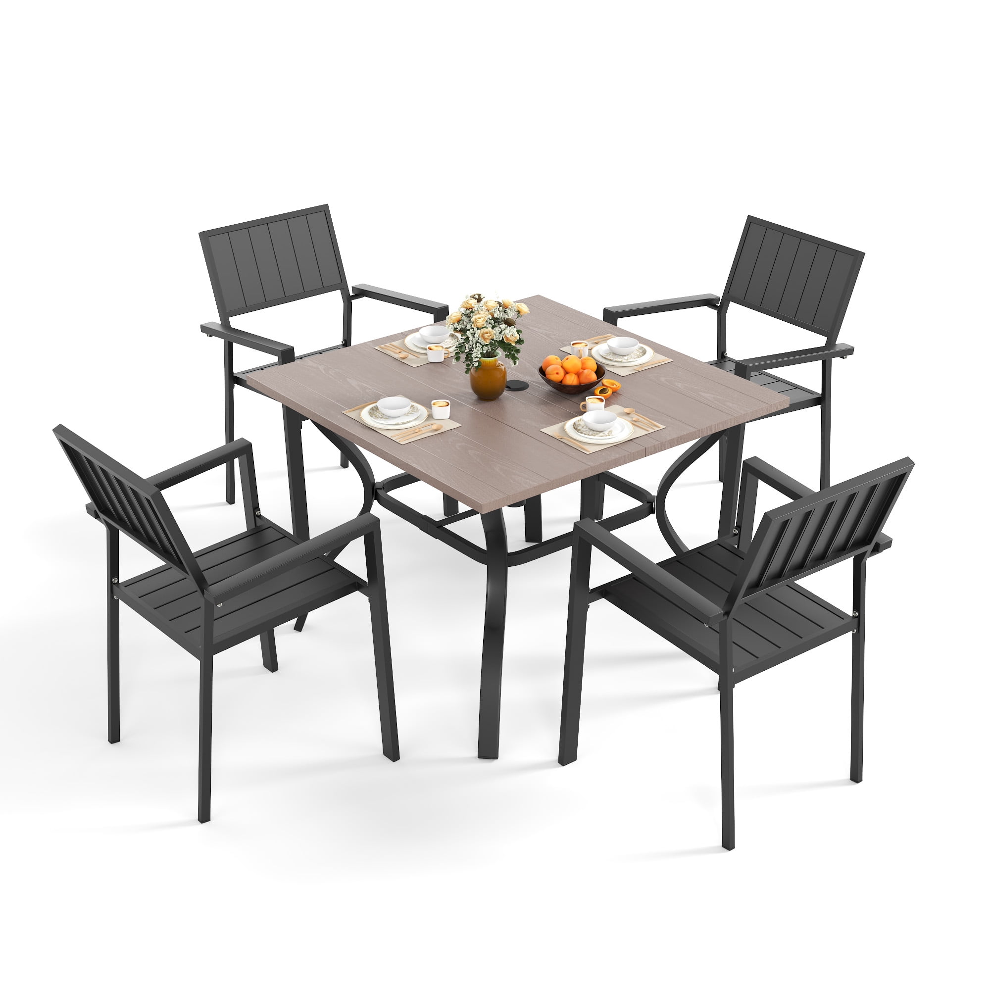Olurrisa 5‑Piece Outdoor Patio Dining Set, 4 Iron Chairs (350 lbs ...