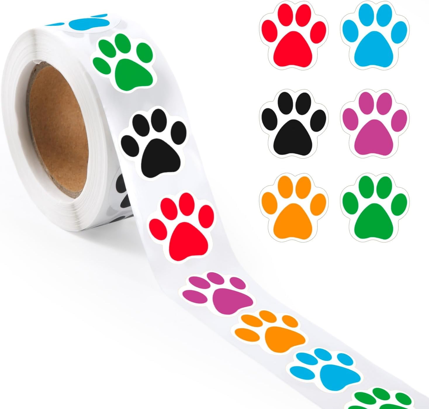 Olurrisa 500pcs / Roll Dog Paw Print Stickers 1 Inch Colorful Dog Paw ...