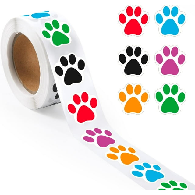 Olurrisa 500pcs / Roll Dog Paw Print Stickers 1 Inch Colorful Dog Paw ...