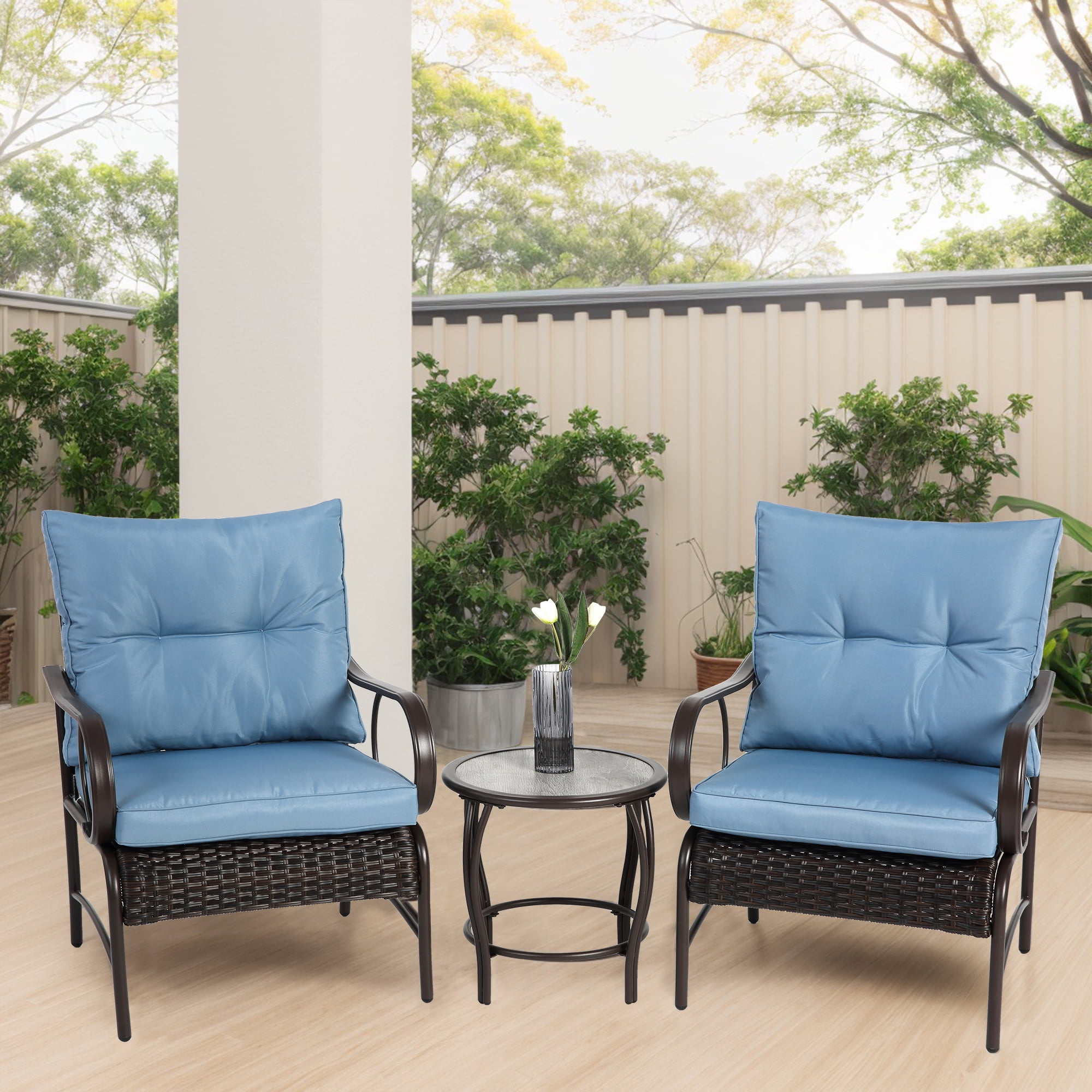 Olurrisa Modern 3-Piece Patio Wicker Set with Cushioned Chairs & Coffee ...