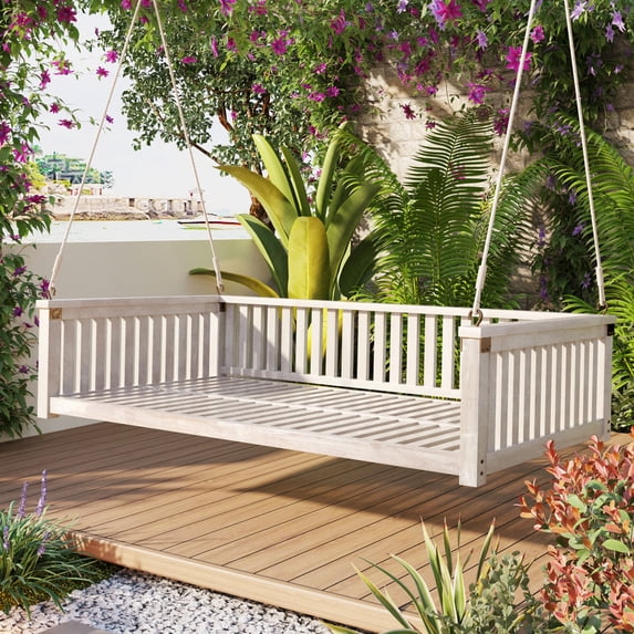 Olurrisa Patio Minimalist Twin Size Garden Swing Bed Wood Porch Swing ...