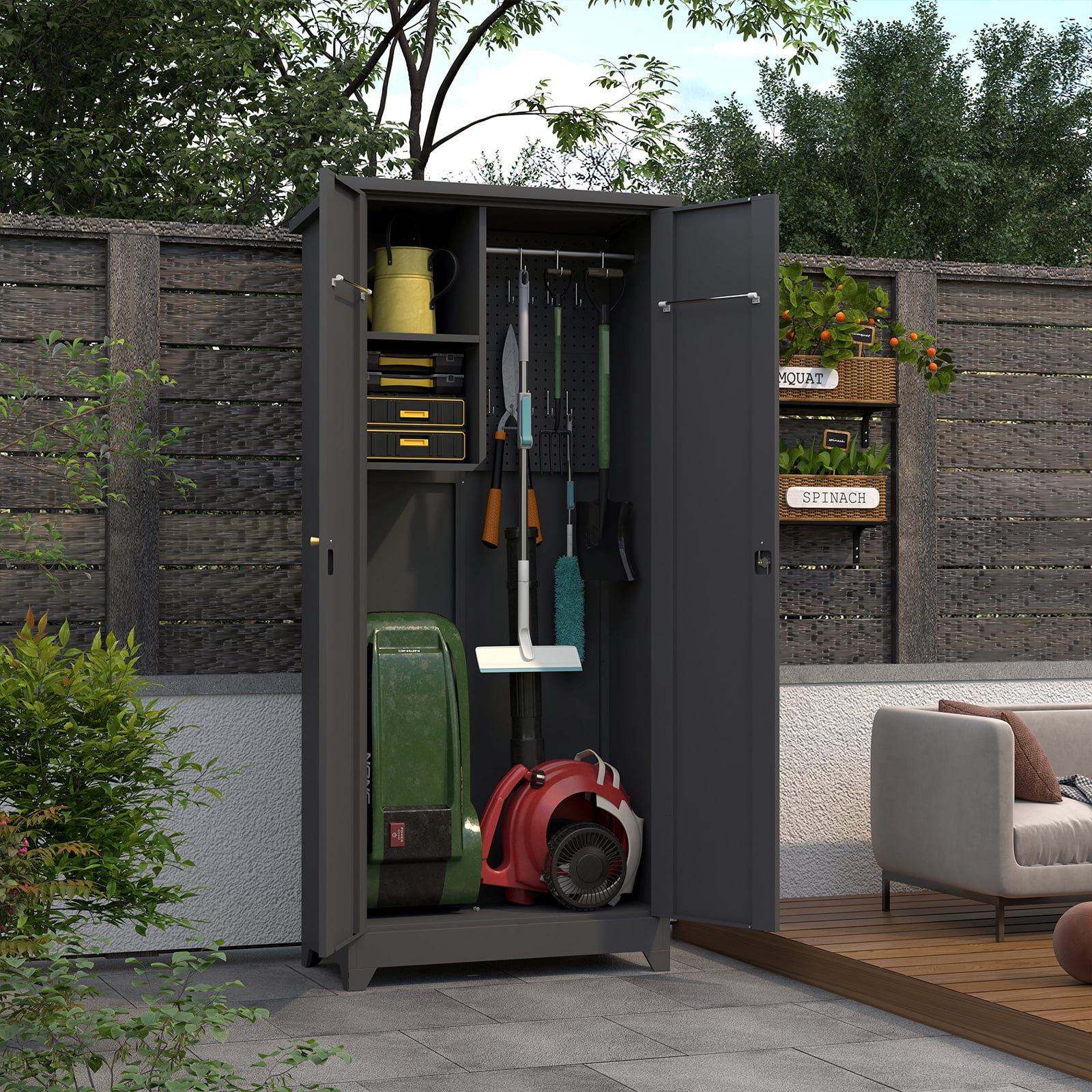 Olurrisa Vertical Outdoor Storage Cabinet, Waterproof Tall Garden ...