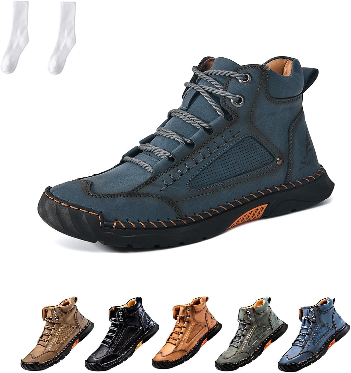 Olveros Men’s Comfortable Leather Boots, Handmade Waterproof Boots with ...