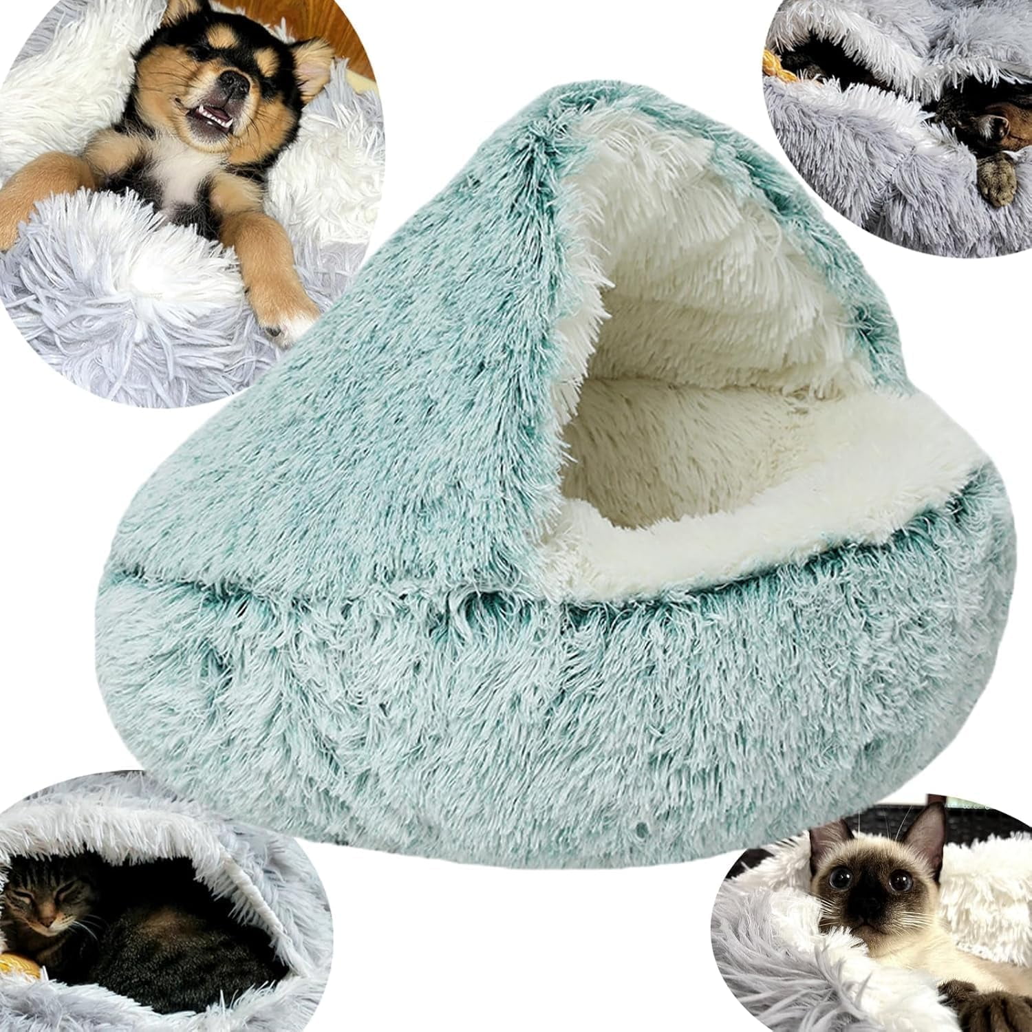 Olvys Cozy Cocoon Dog Bed for Dogs and Cats, Winter Plush Cave, Medium ...
