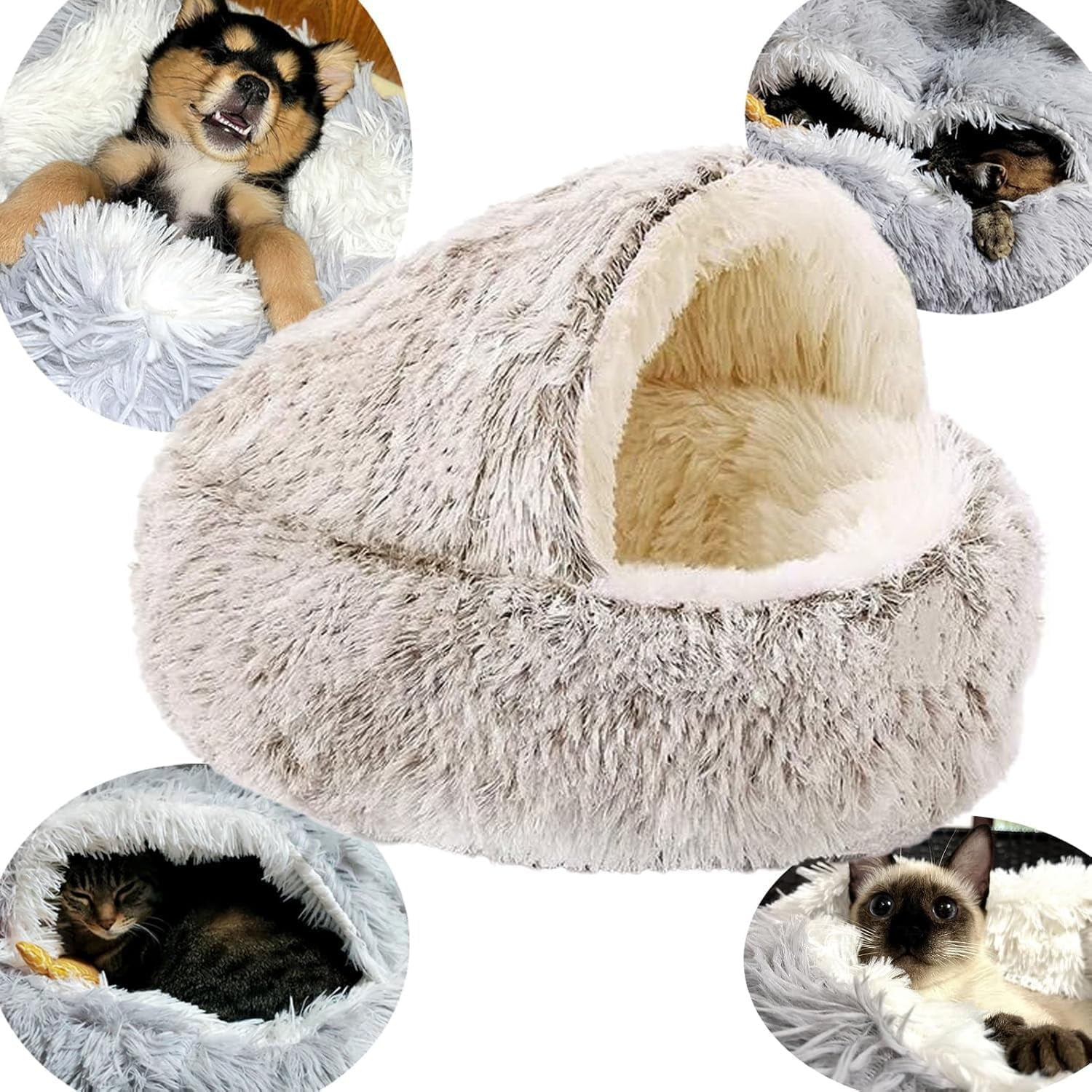 Olvys Cozy Cocoon Dog Bed for Dogs and Cats, Winter Plush Cave, Medium ...