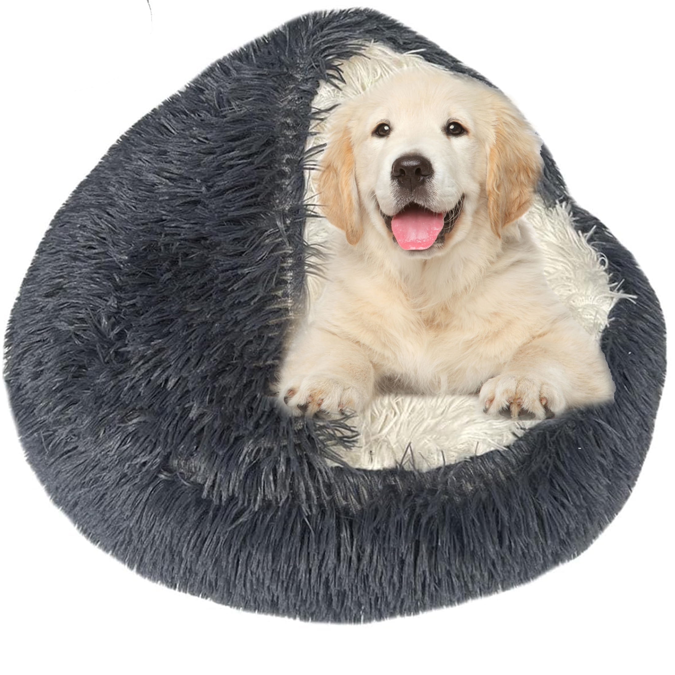 Olvys Plush Donut Cuddler Dog Bed - Medium 30-inch Calming Cocoon Bed ...