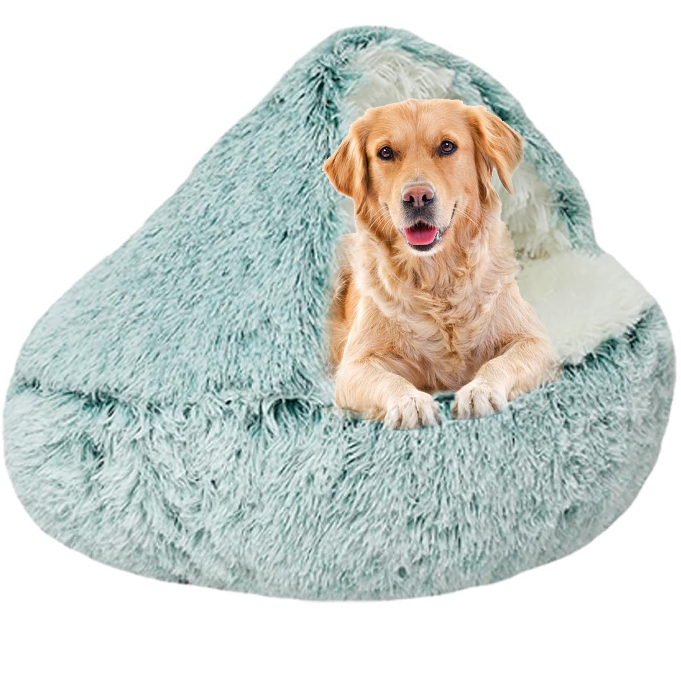 Olvys Plush Donut Cuddler Dog Bed - Medium 30-inch Calming Cocoon Bed with Removable Cover, Non ...