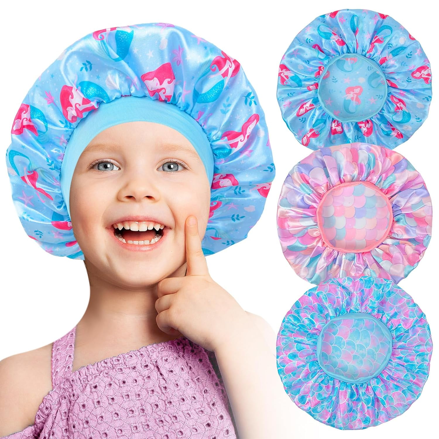 OlyPegic Satin Bonnet Lightweight Unisex Hat, Mermaid Blue, 3 Piece ...