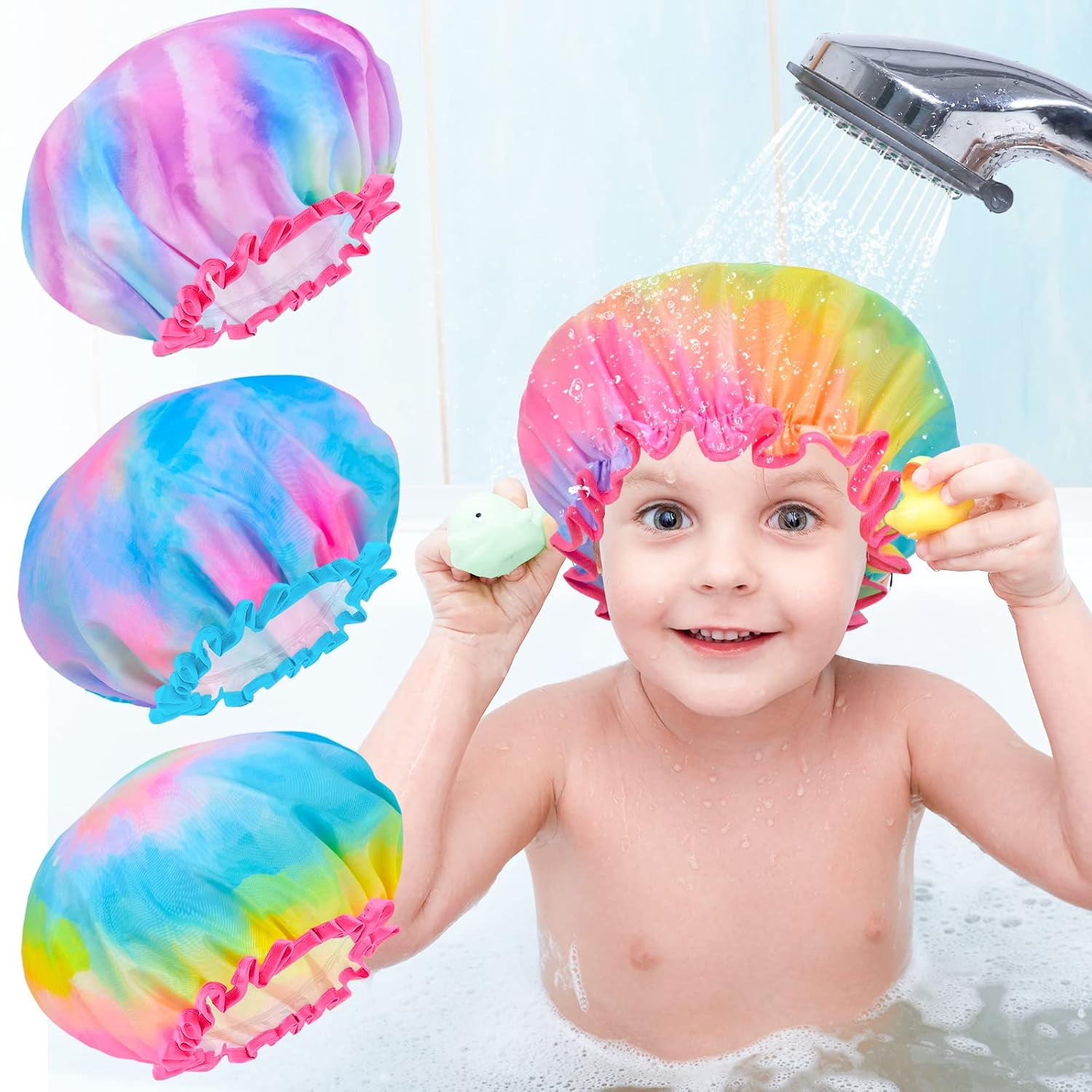 OlyPegic Shower Cap for Kids, 3 Pcs Kids Shower Caps for Girls, Cute ...
