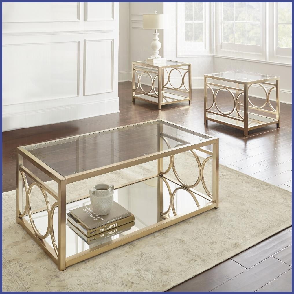 Olympia 3-Piece Contemporary Coffee Table Set - Tempered Glass & Chrome ...