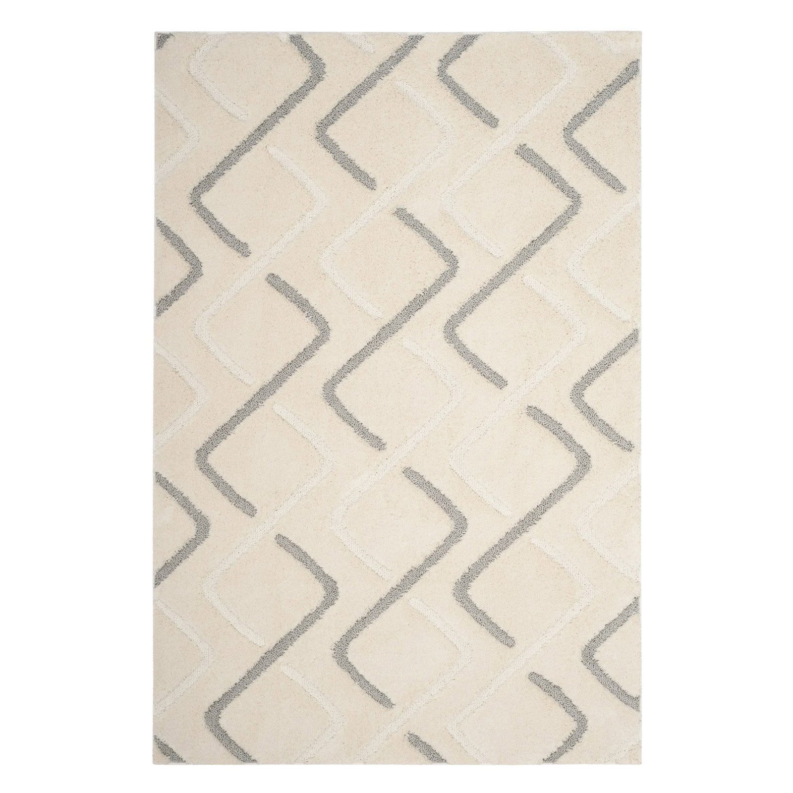 Olympia Shag Cream/Grey Large Rectangle Rug-Color:Cream/Grey,Shape ...