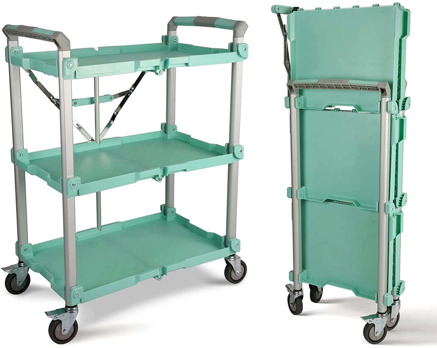Olympia Tools XL 3-Tier Folding Service Cart, 300LB Capacity, Green ...