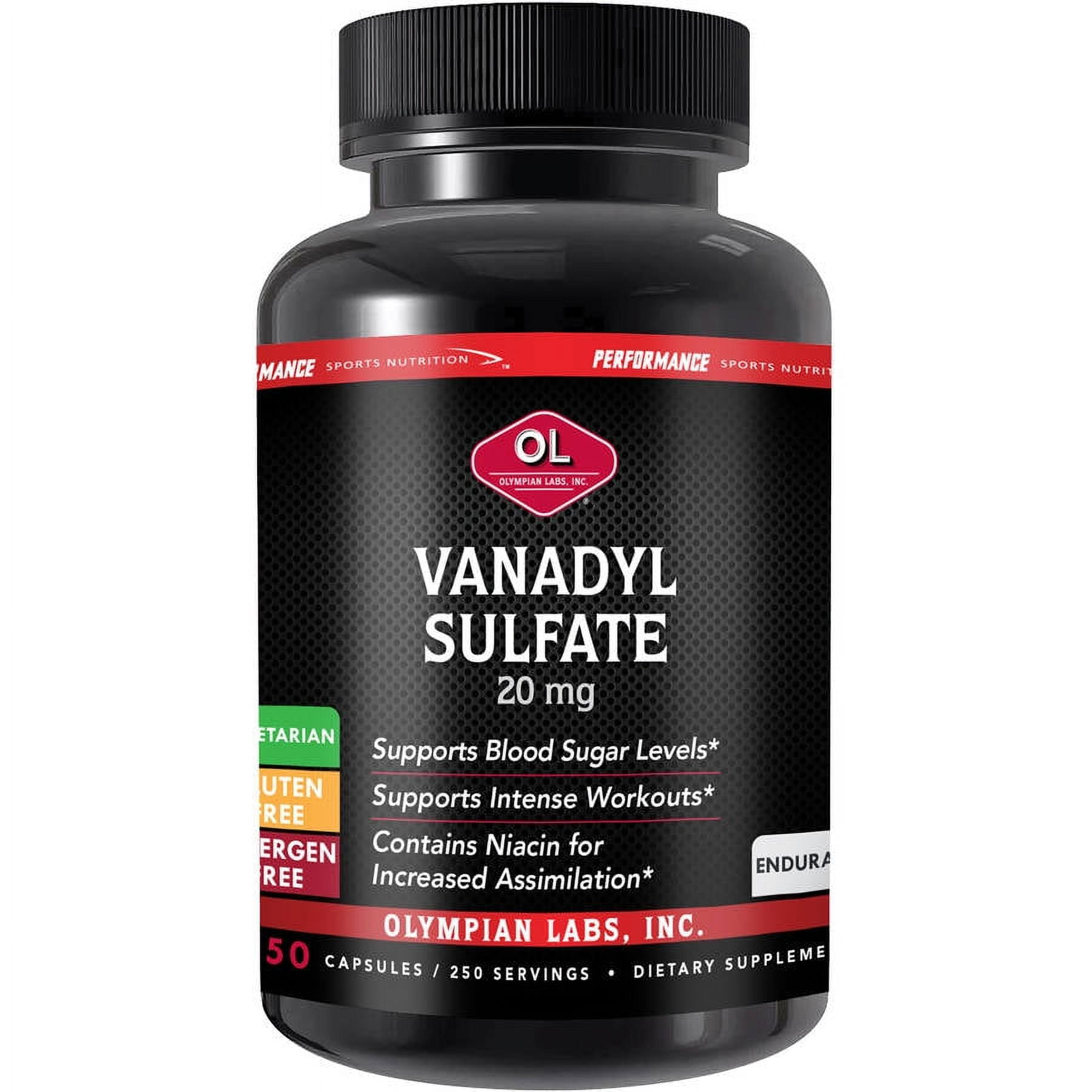 Olympian Labs Vanadyl Sulfate 20 mg Plus Niacin 20mg Capsules, 250 ...