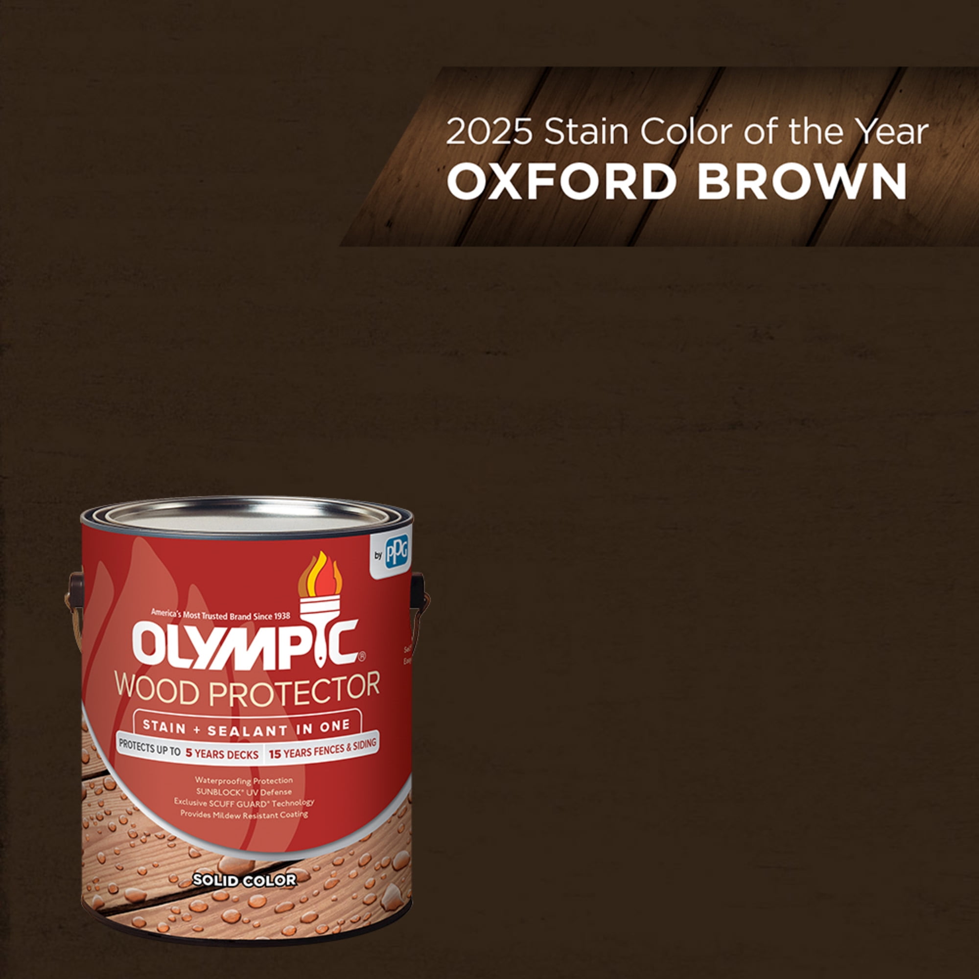 Olympic 1 Gallon SC-1058 Oxford Brown Exterior Solid Wood Waterproof ...