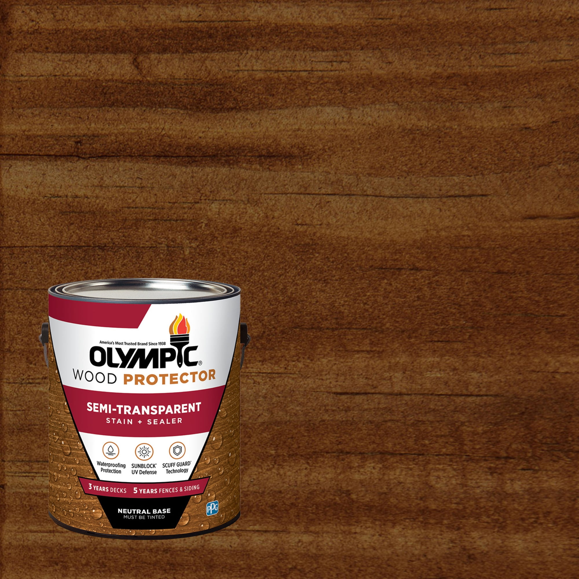 Olympic 1 Gallon ST-2006 Chestnut Brown Exterior Semi-Transparent Wood ...