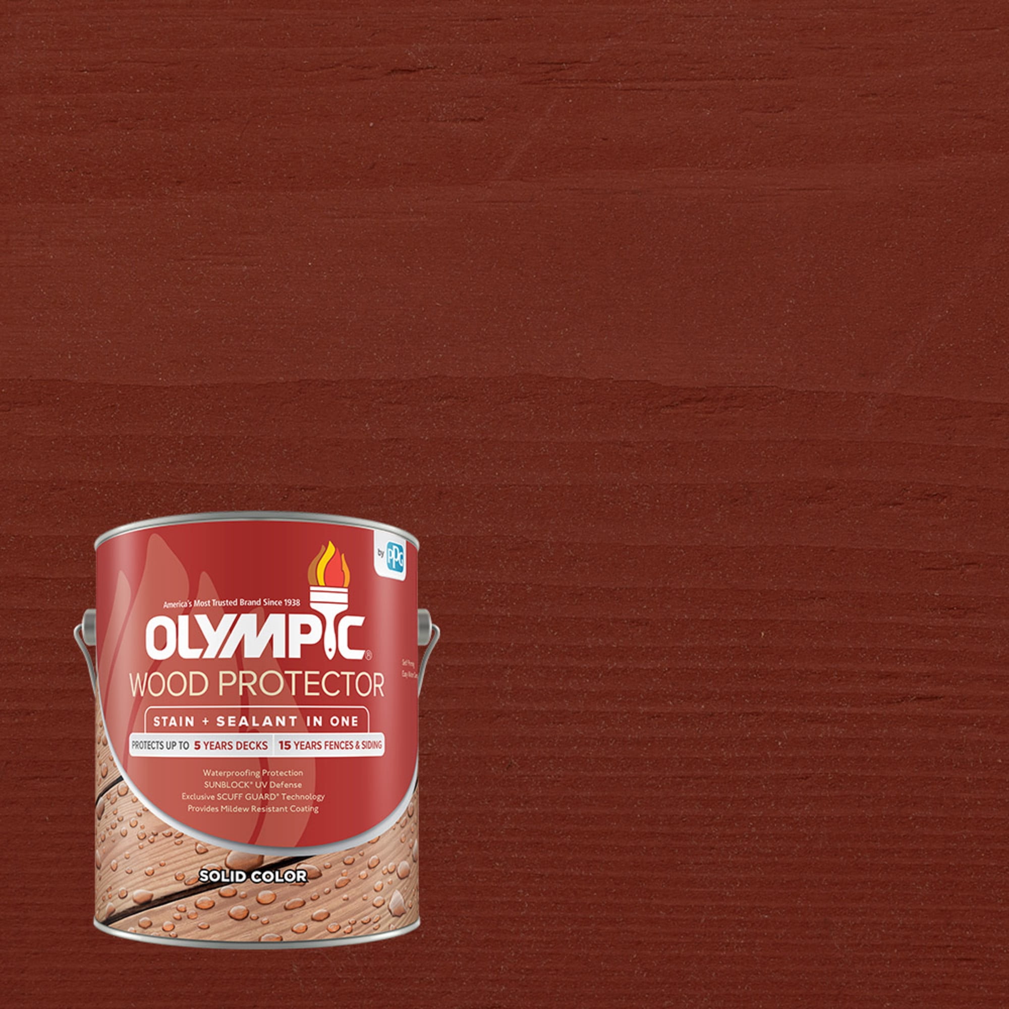 Olympic 1 Gallon SC-1022 Spiced Red Exterior Solid Wood Protector Stain Plus Sealer in One ...