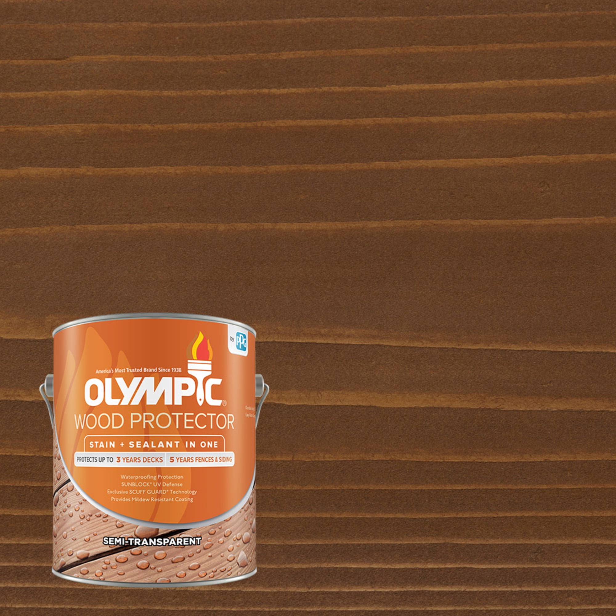 Olympic 1 Gallon ST-2026 Teak Exterior Semi-Transparent Wood Protector ...